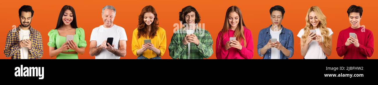 Diverse Multiethnic People Holding Smartphones, Browsing Mobile Apps ...