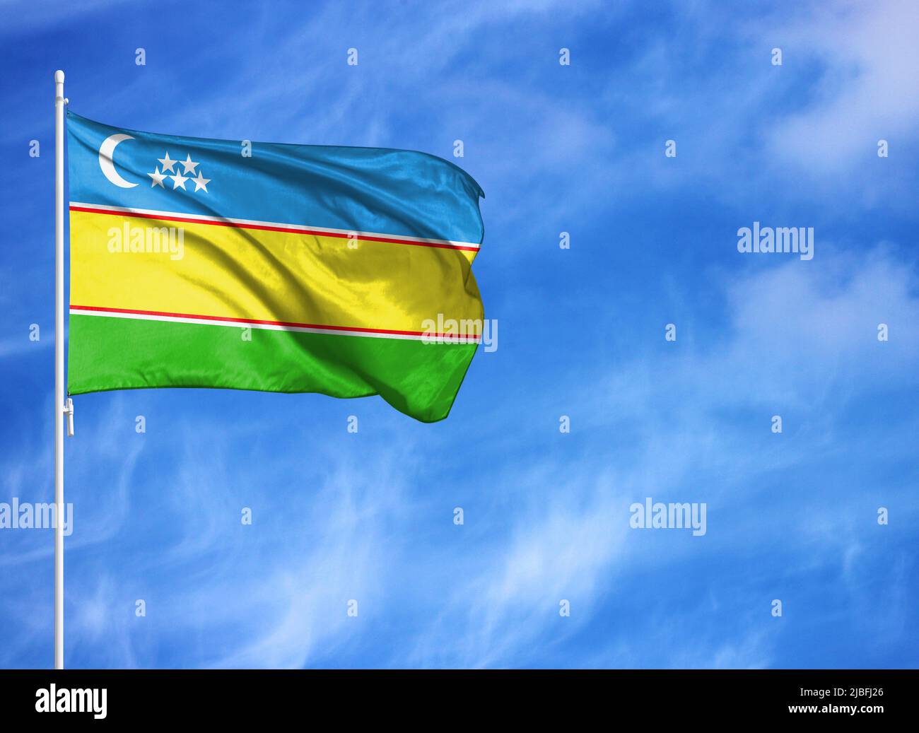 National flag of Karakalpakstan on a flagpole Stock Photo - Alamy