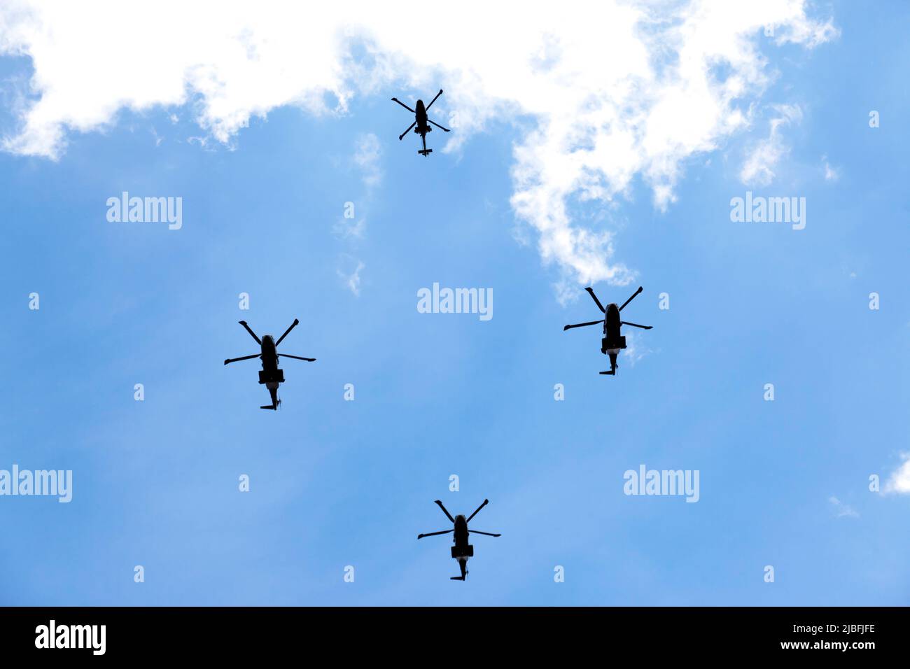 A Formation of 1 x Wildcat (Royal Marines, Royal Navy), 3 x Merlin ...