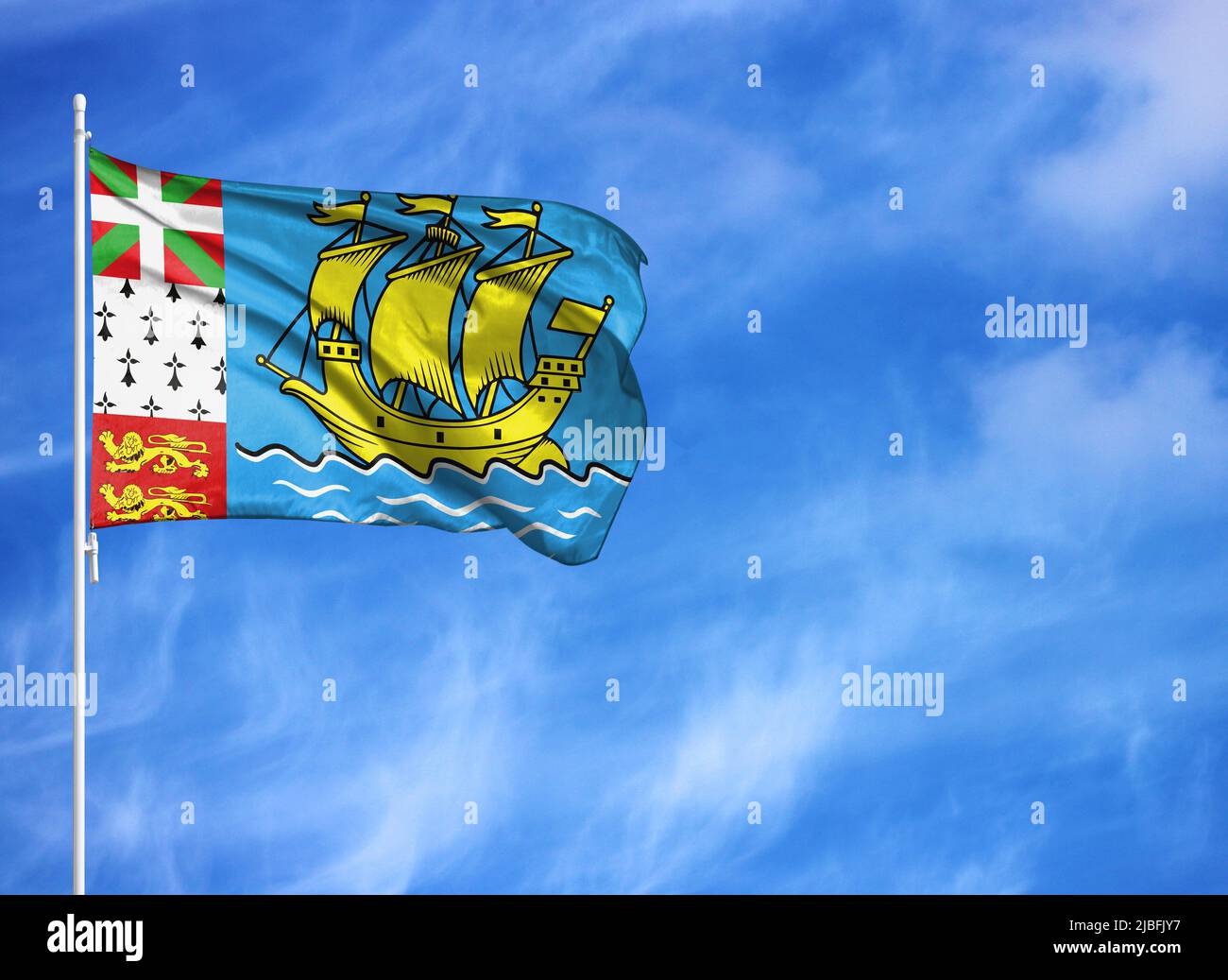 National flag of Saint Pierre and Miquelon on a flagpole Stock Photo ...