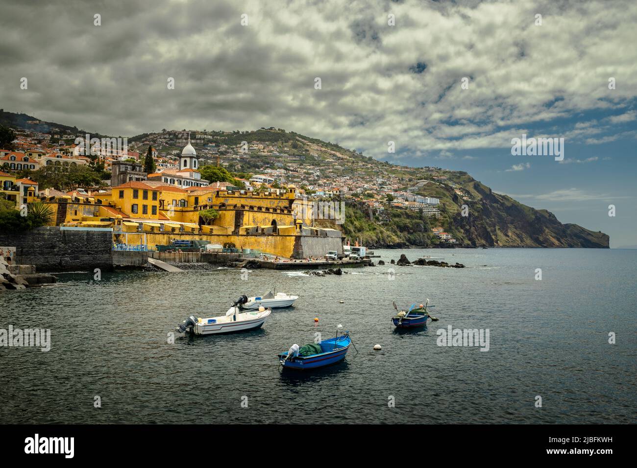 fort of Sao Tiago in Funchal with mountains in background (Madeira ...