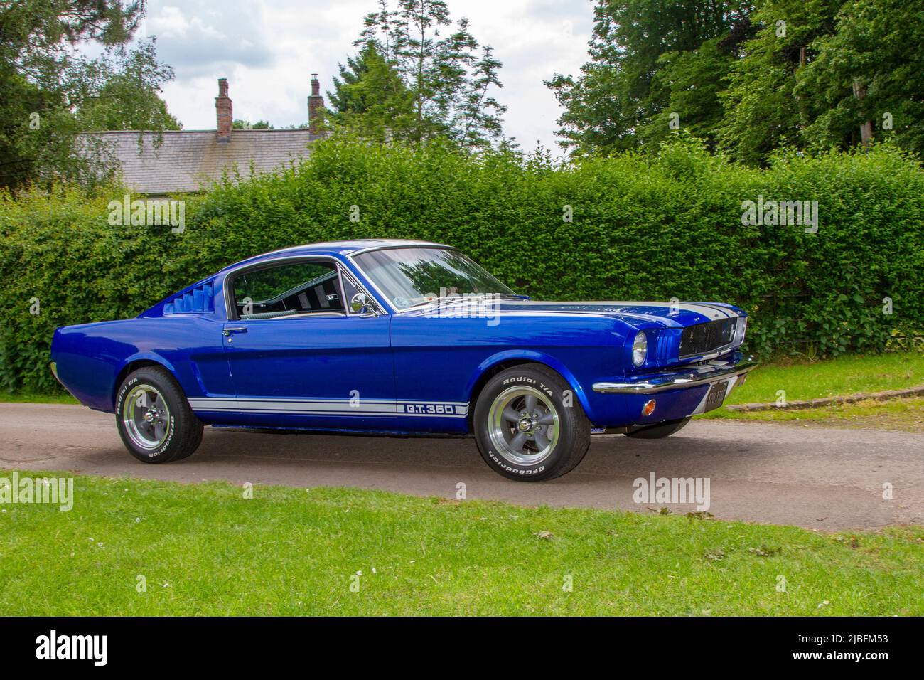 1965, 60s sixties blue GT 350 FORD MUSTANG coupe arriving in Worden ...