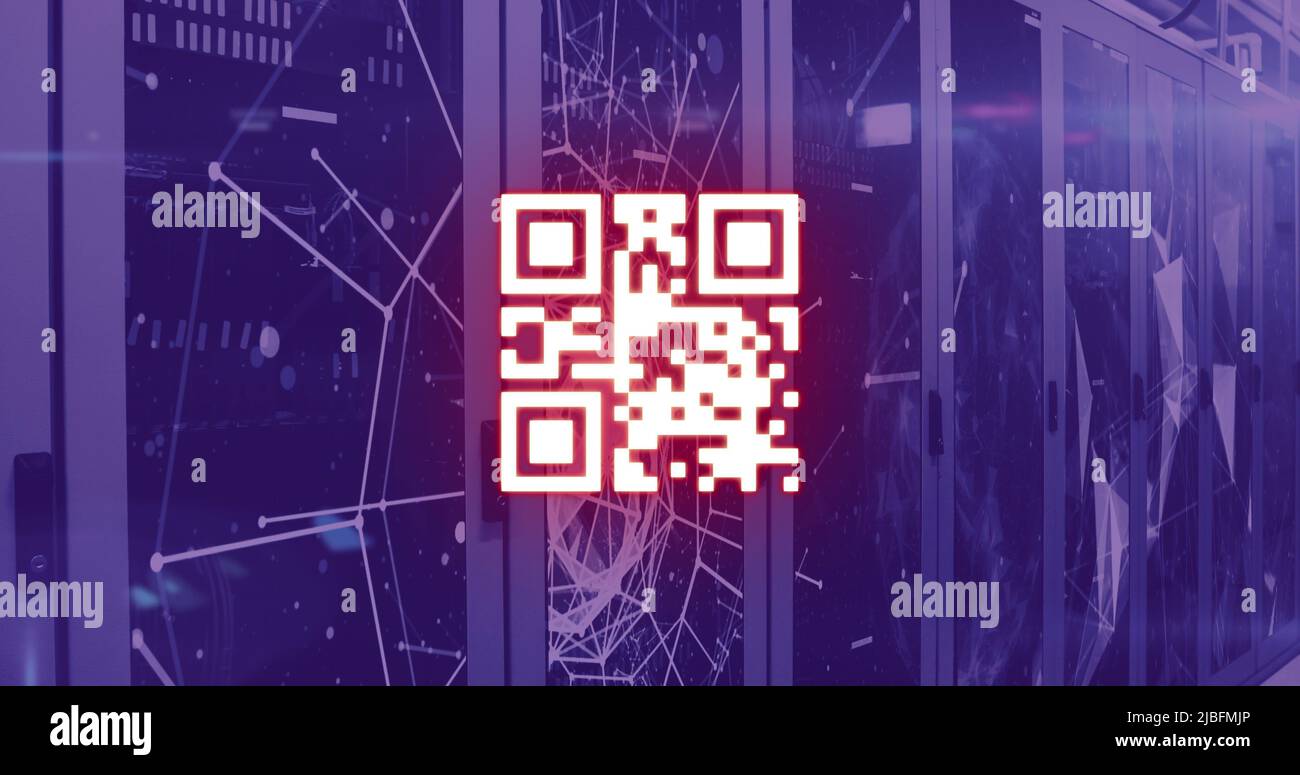Image of qr code scanning over computer servers Stock Photo - Alamy