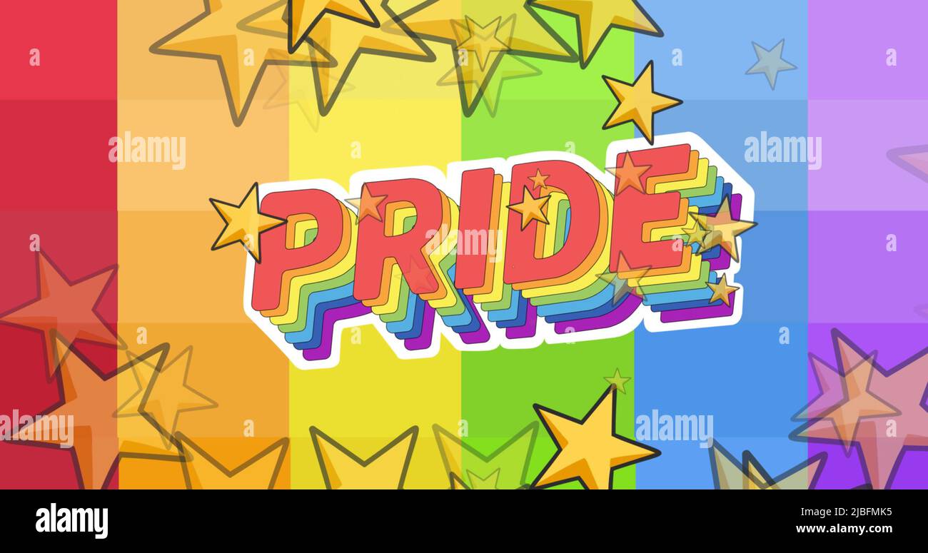 Image of stars and pride text over colourful squares Stock Photo - Alamy