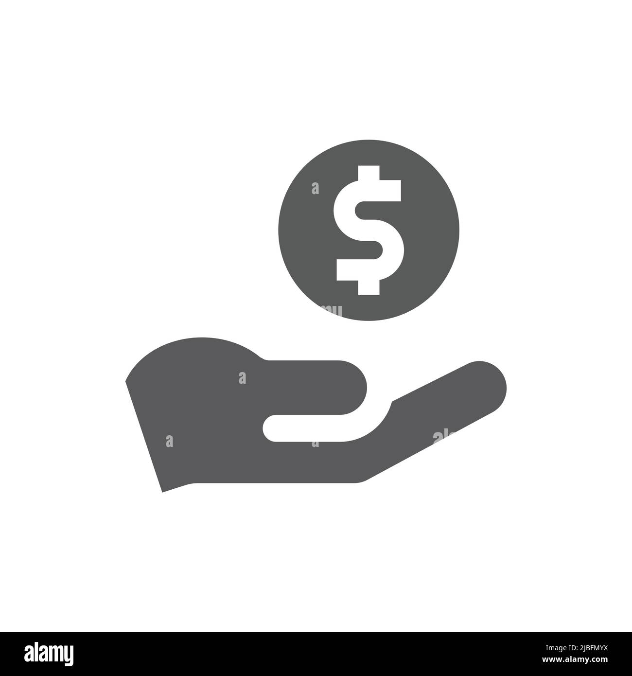 Hand and dollar coin black vector icon. Money, finance and payment ...
