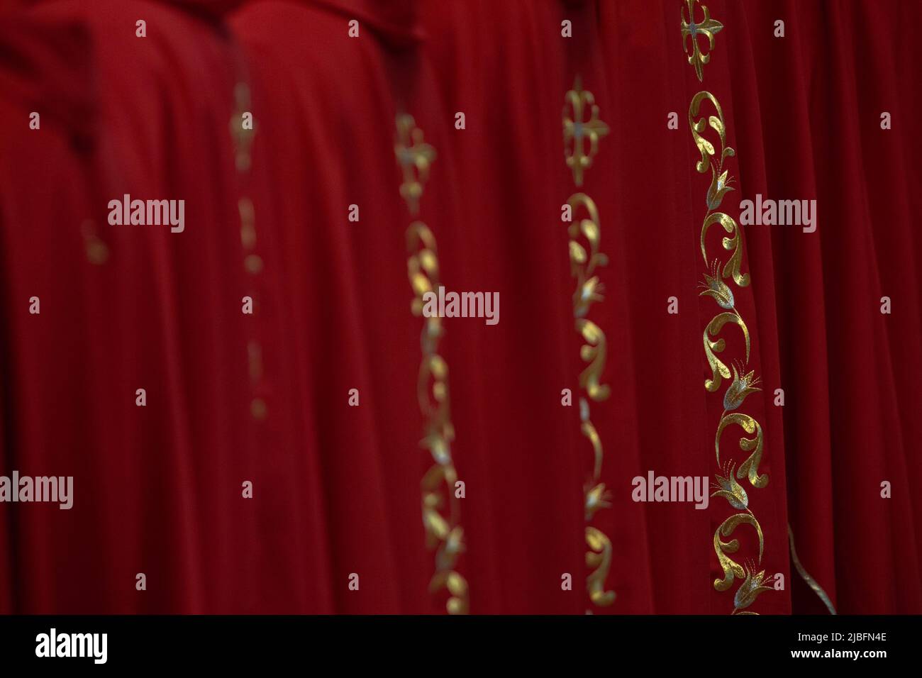 Vatican City, Vatican. 05 June 2022. Red cloaks of priests who attend ...