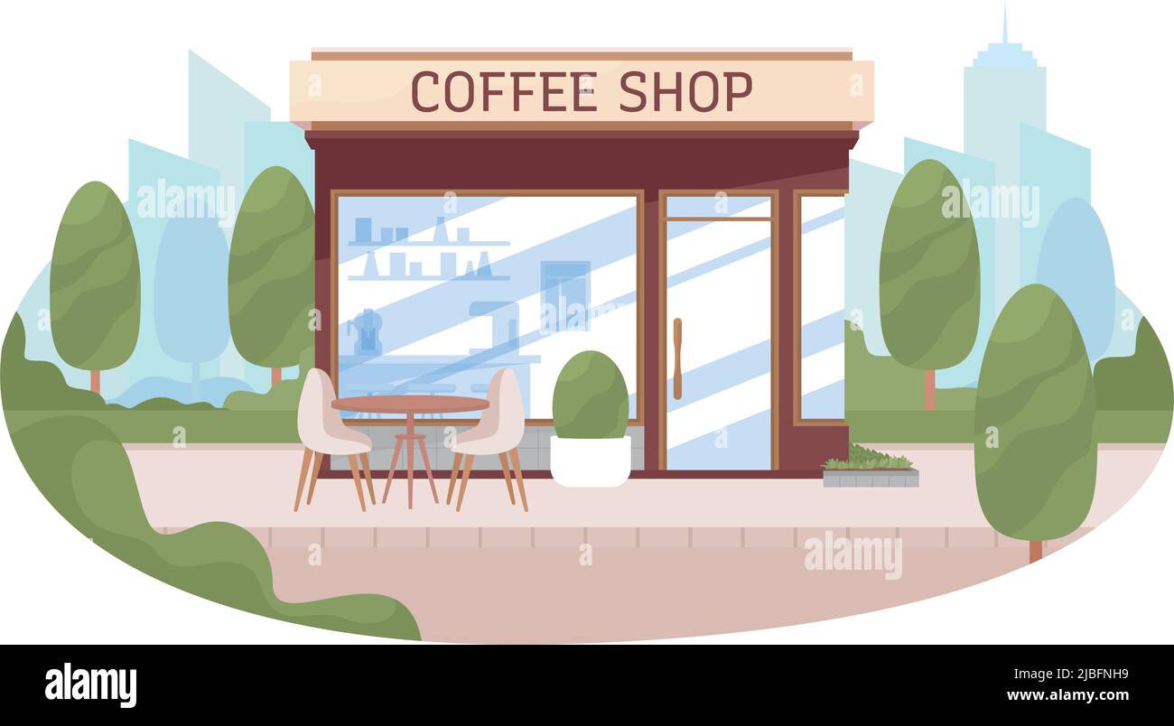 Coffee shop kiosk with empty table 2D vector isolated illustration ...