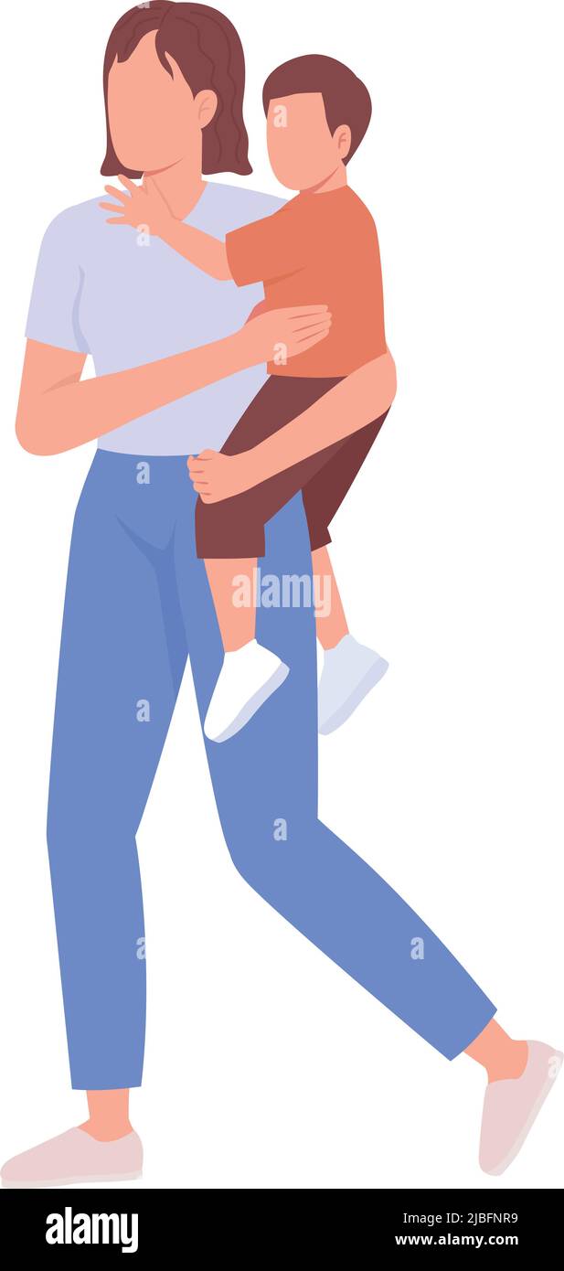Woman carrying little boy semi flat color vector characters Stock ...
