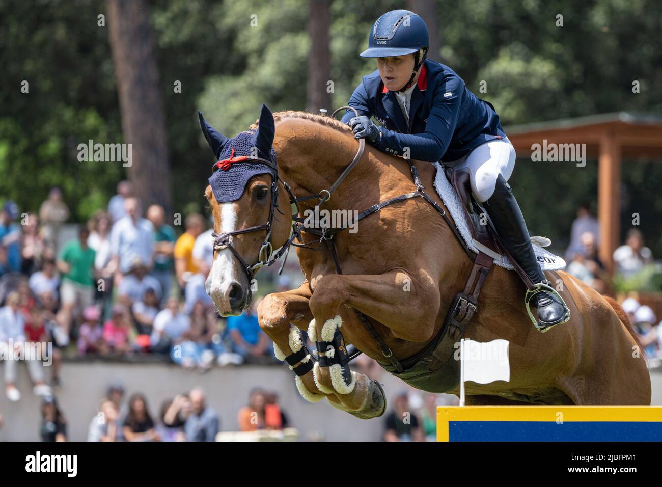 Rome, Italy,May 28, 2022 - A rider jumps over an obstacle riding a ...