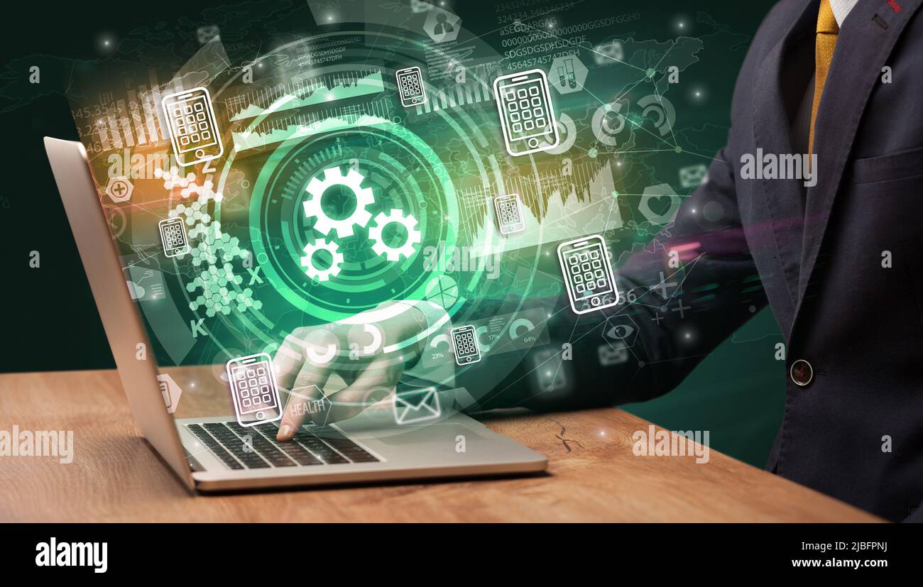 Business hand typing on a modern laptop Stock Photo - Alamy