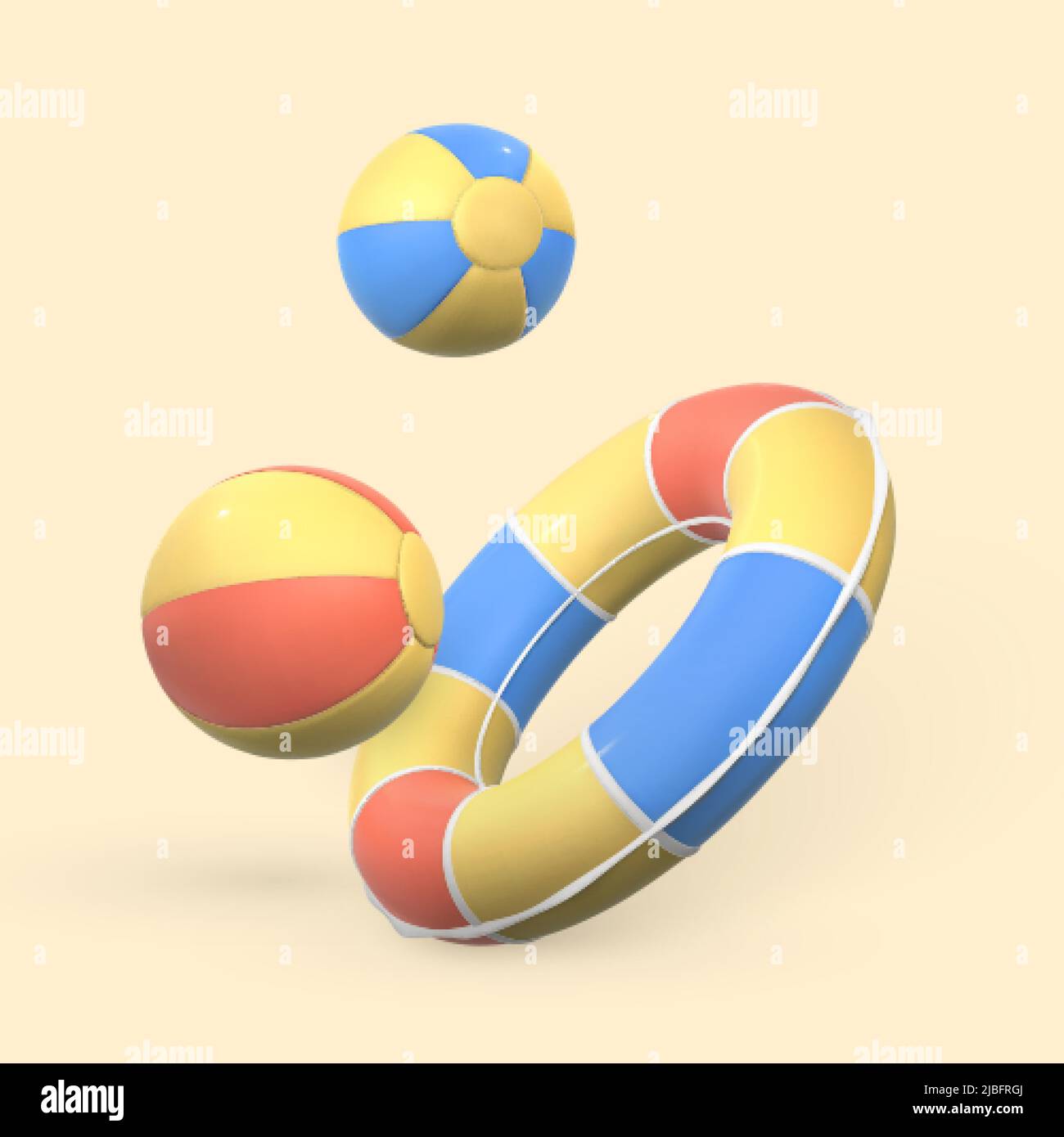 3D Swim ring and swim ball on light background. Summer time symbol ...