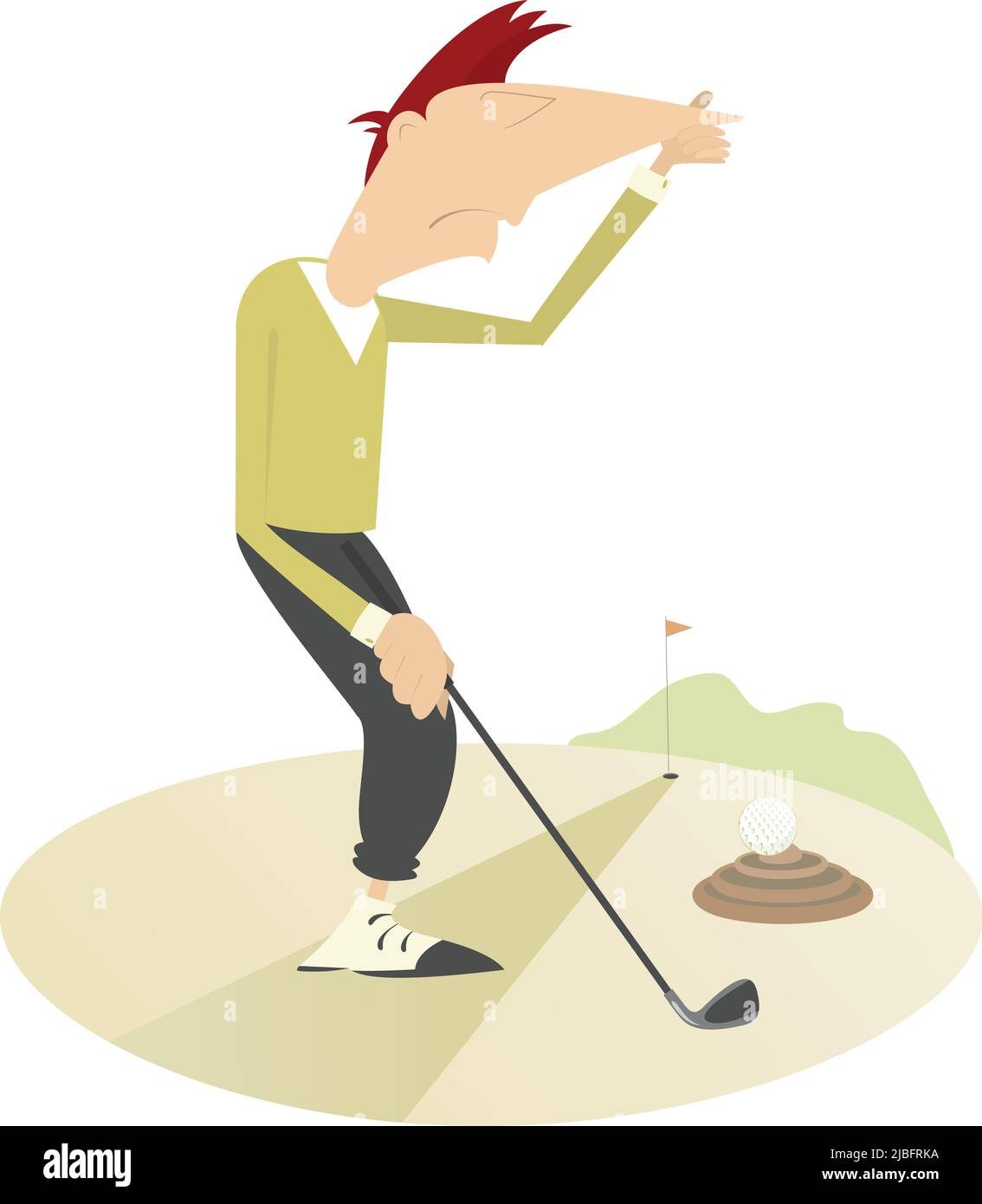 Unusual situation on the golf course. Golf ball hits into the dung and ...