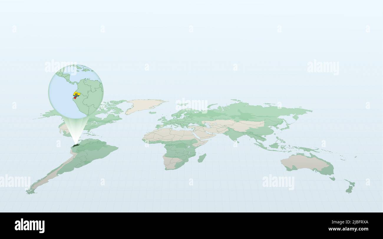 World map in perspective showing the location of the country Ecuador ...