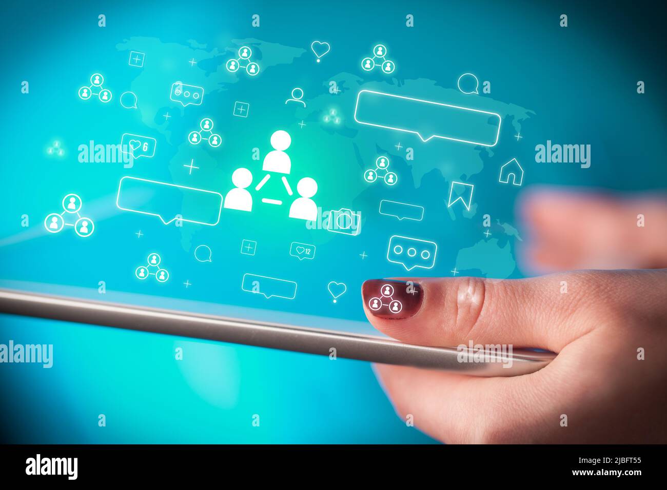 Close-up of a hand using tablet, social media concept Stock Photo - Alamy