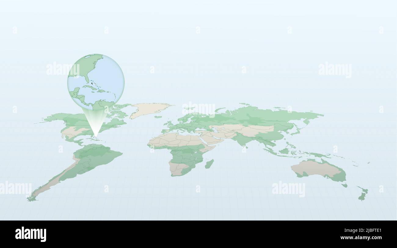 World map in perspective showing the location of the country The ...