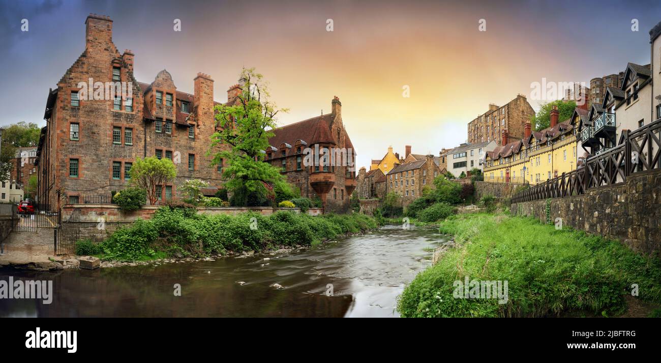 Edinburgh, Scotland - Dean village panorama with river at dramatic ...