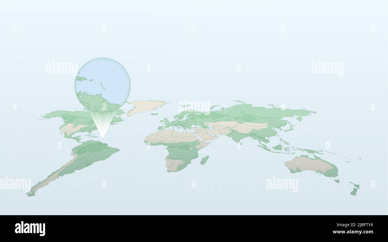 World map in perspective showing the location of the country Saint ...