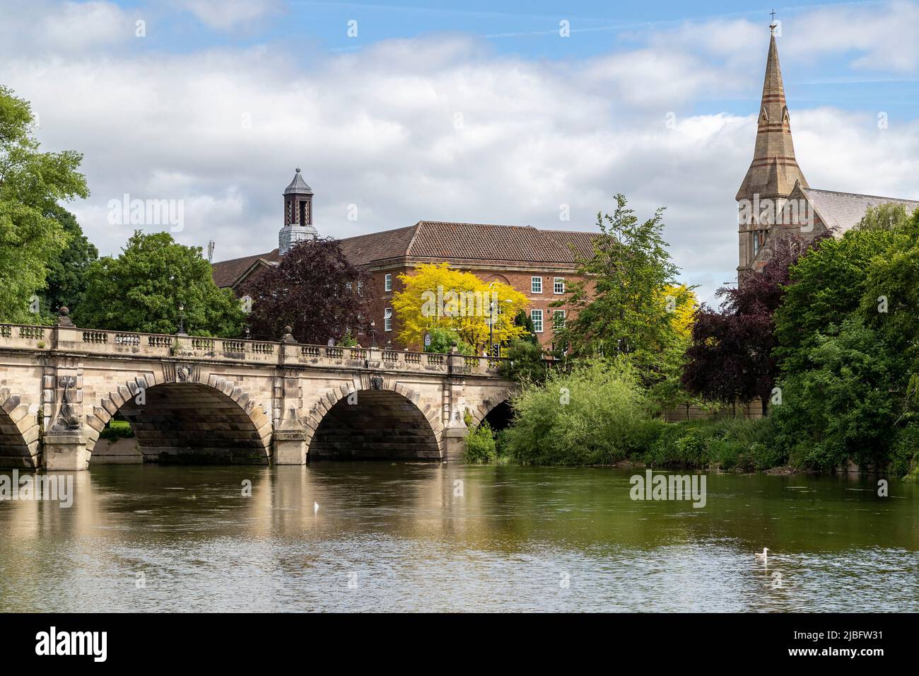 English bridge crossing the River Severn, Shrewsbury, Shropshire ...