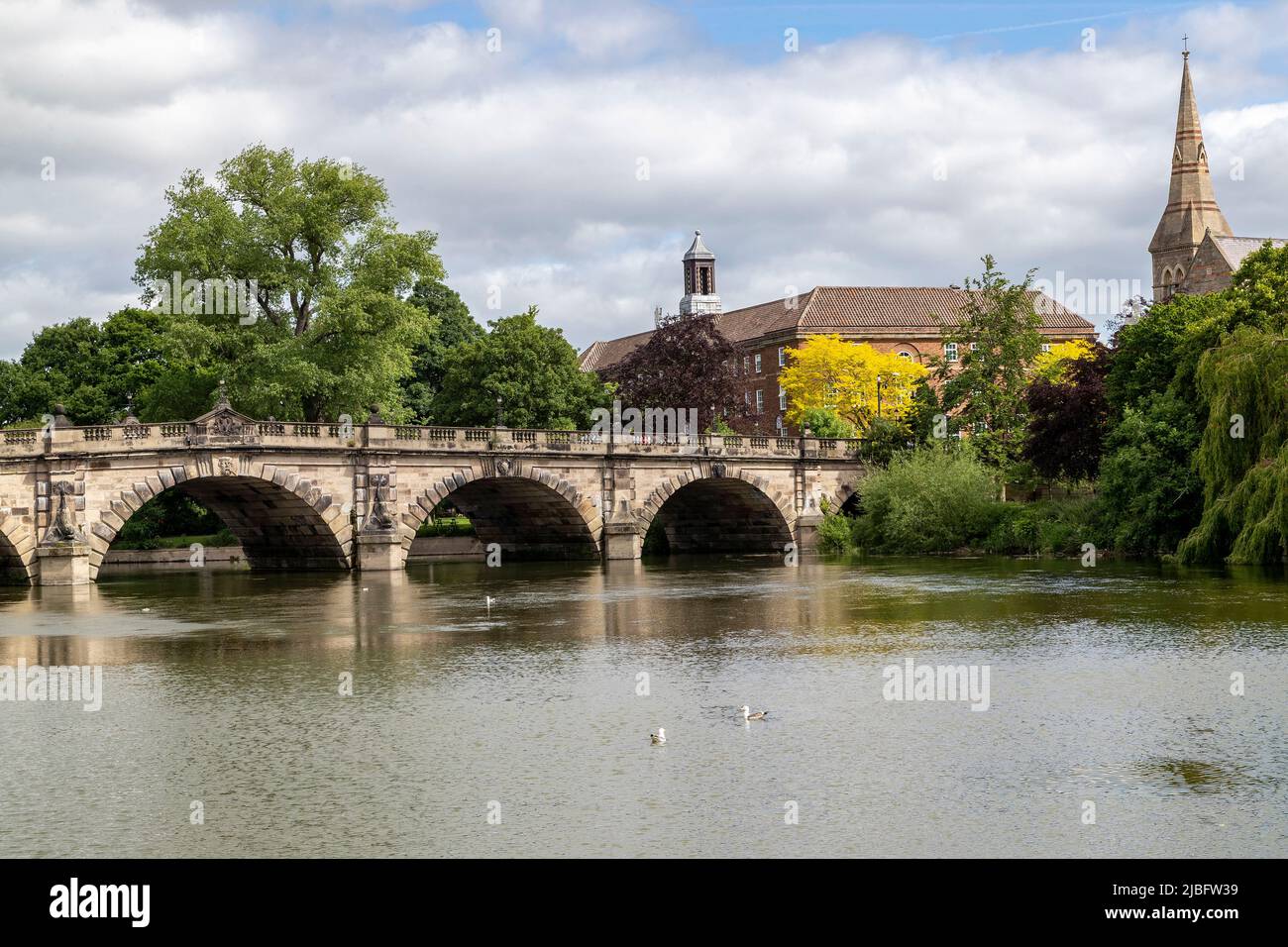 English bridge crossing the River Severn, Shrewsbury, Shropshire ...