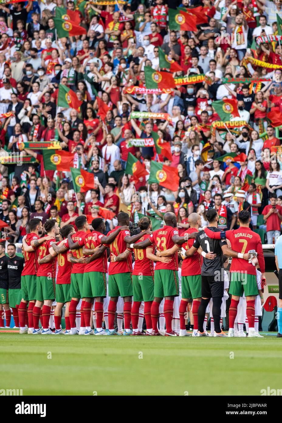 Lisbon, Portugal. 05th June, 2022. Portugal national team line up ...