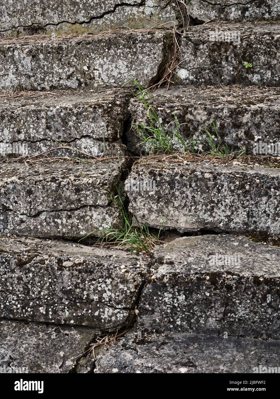 Detail of a vertically cracked staircase outside, texture, background ...