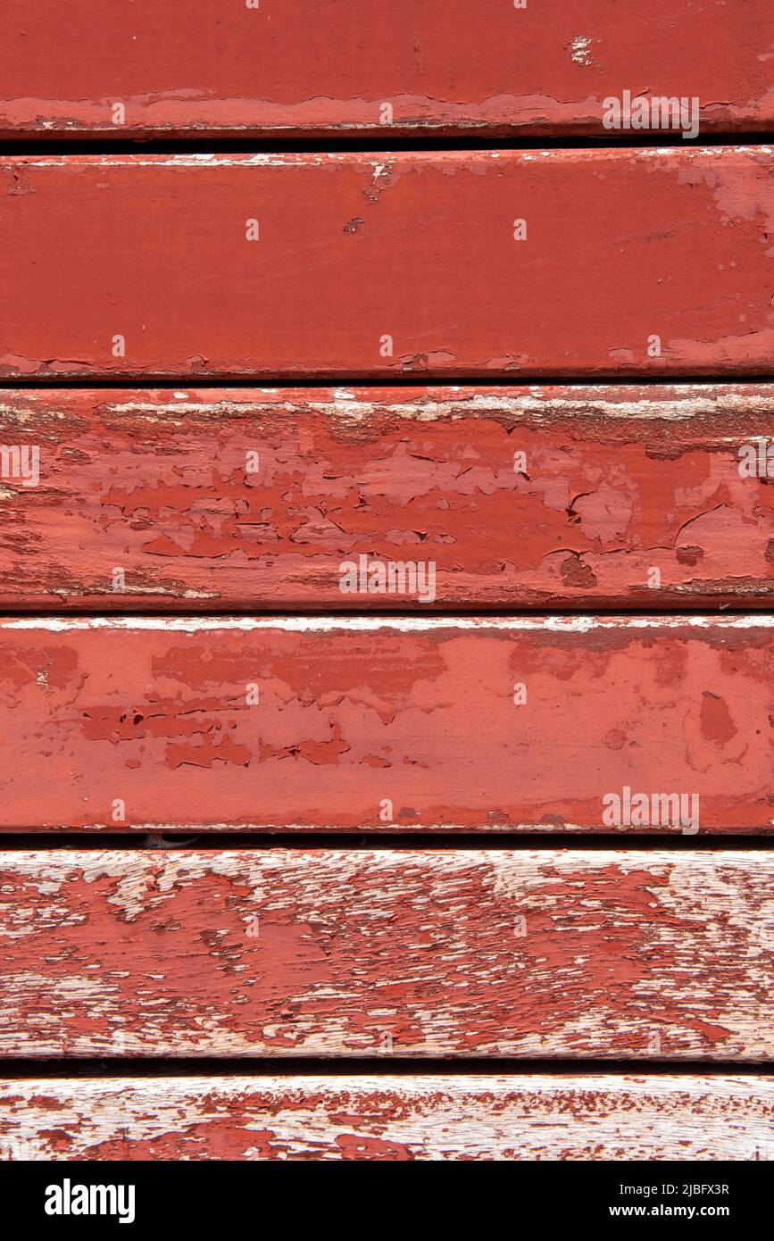Red painted wooden boards and peeling bottom, wooden vector background ...