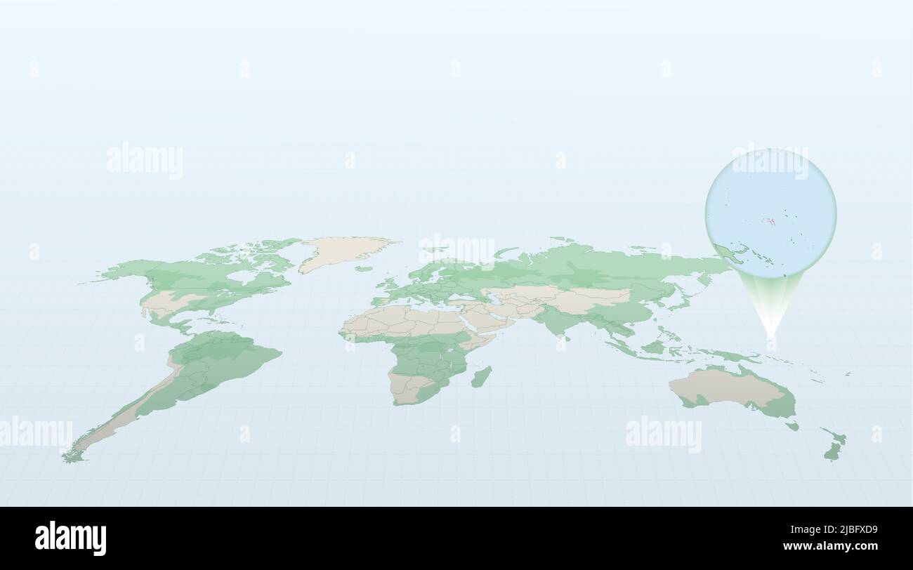 World map in perspective showing the location of the country Marshall ...