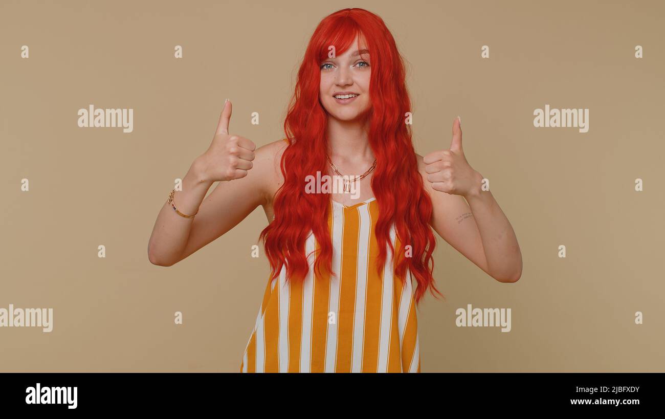 Great nice job. Cheerful positive happy woman in tank top showing ...