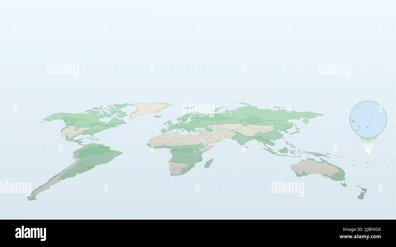 World map in perspective showing the location of the country Tuvalu ...