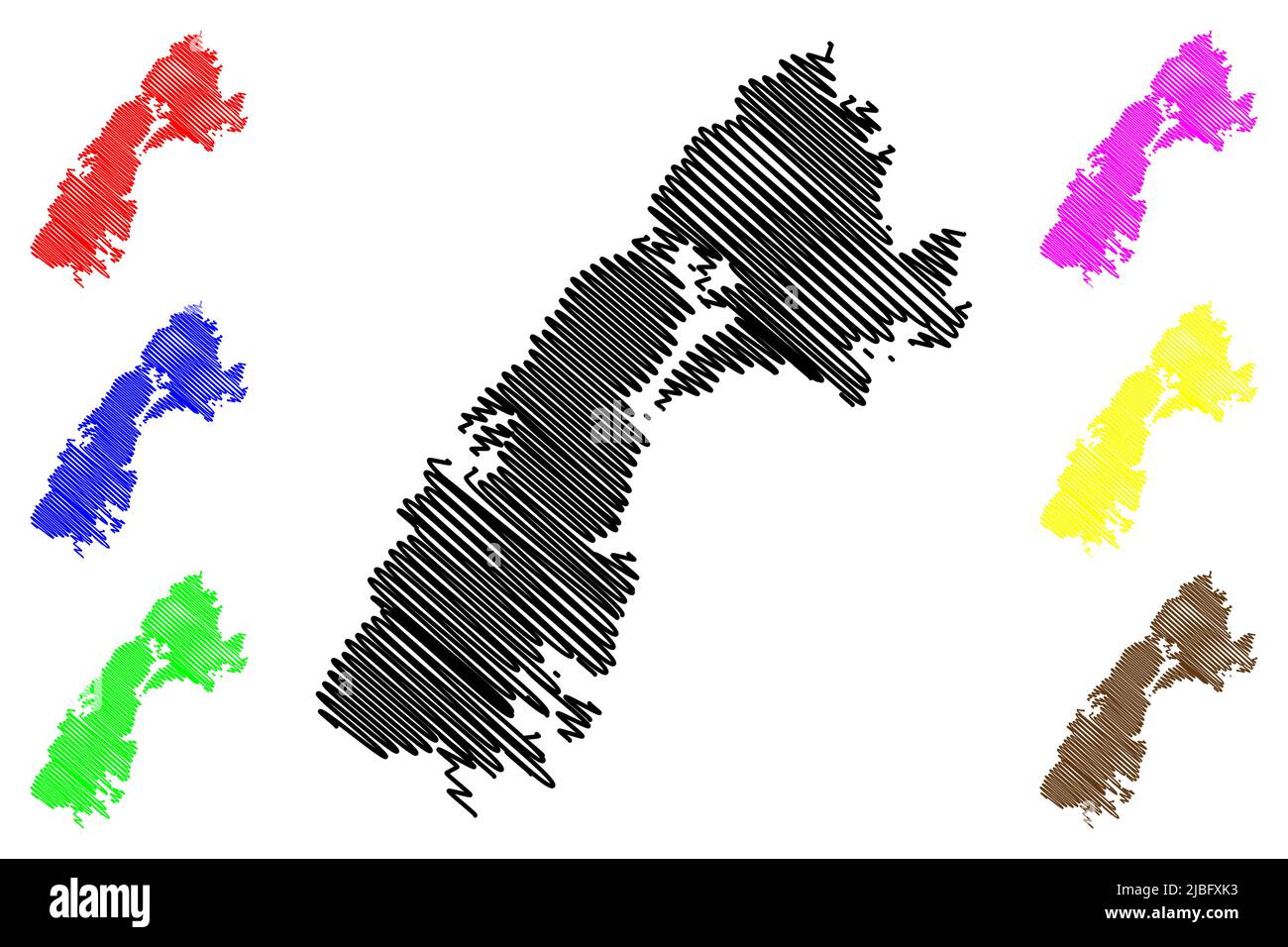 Blido island (Kingdom of Sweden, Stockholm archipelago) map vector illustration, scribble sketch ...