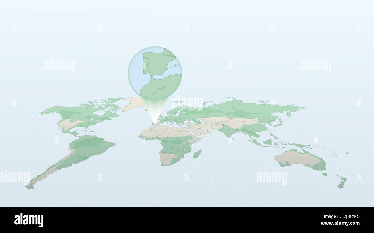 World map in perspective showing the location of the country Gibraltar ...