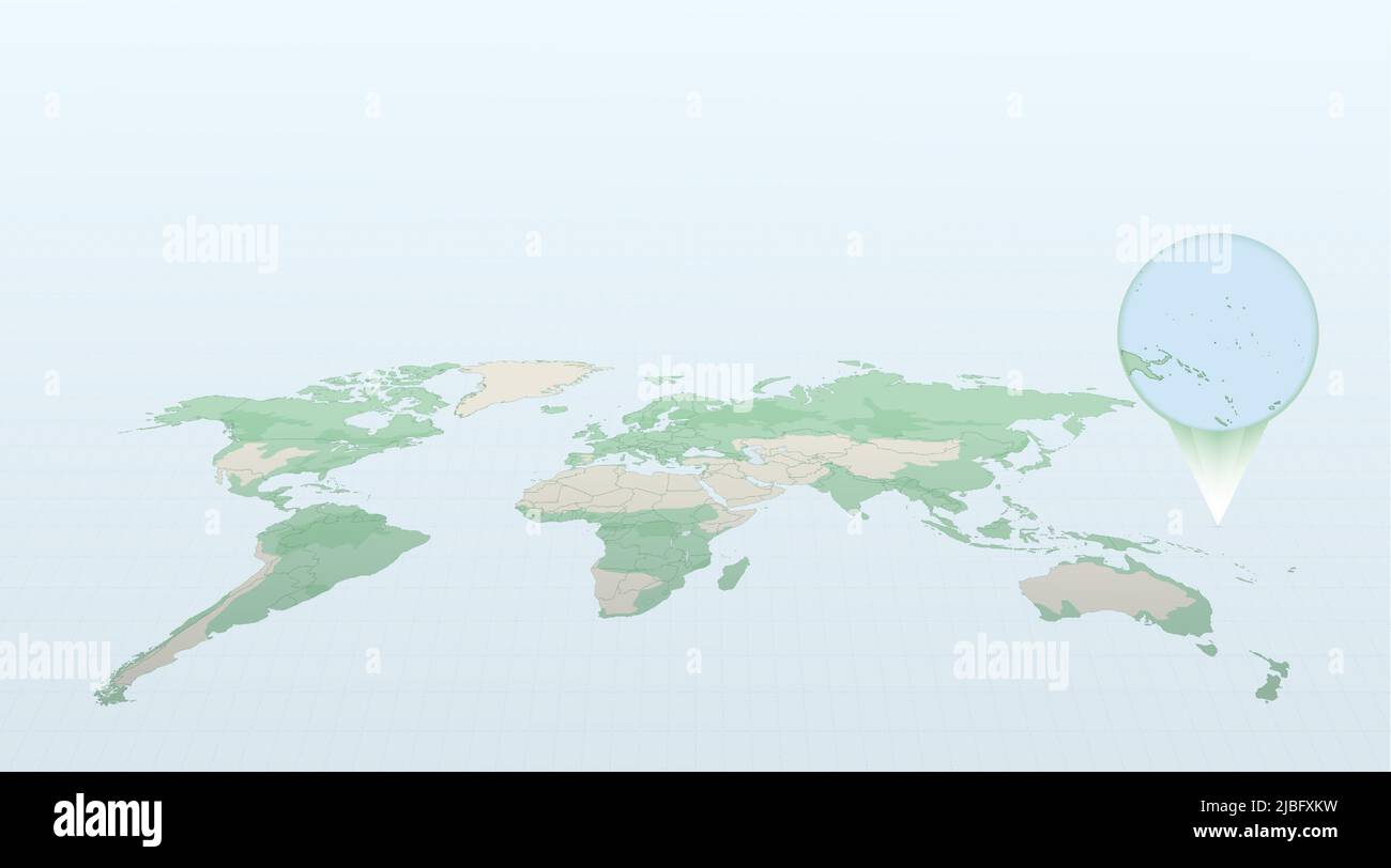 World map in perspective showing the location of the country Nauru with ...