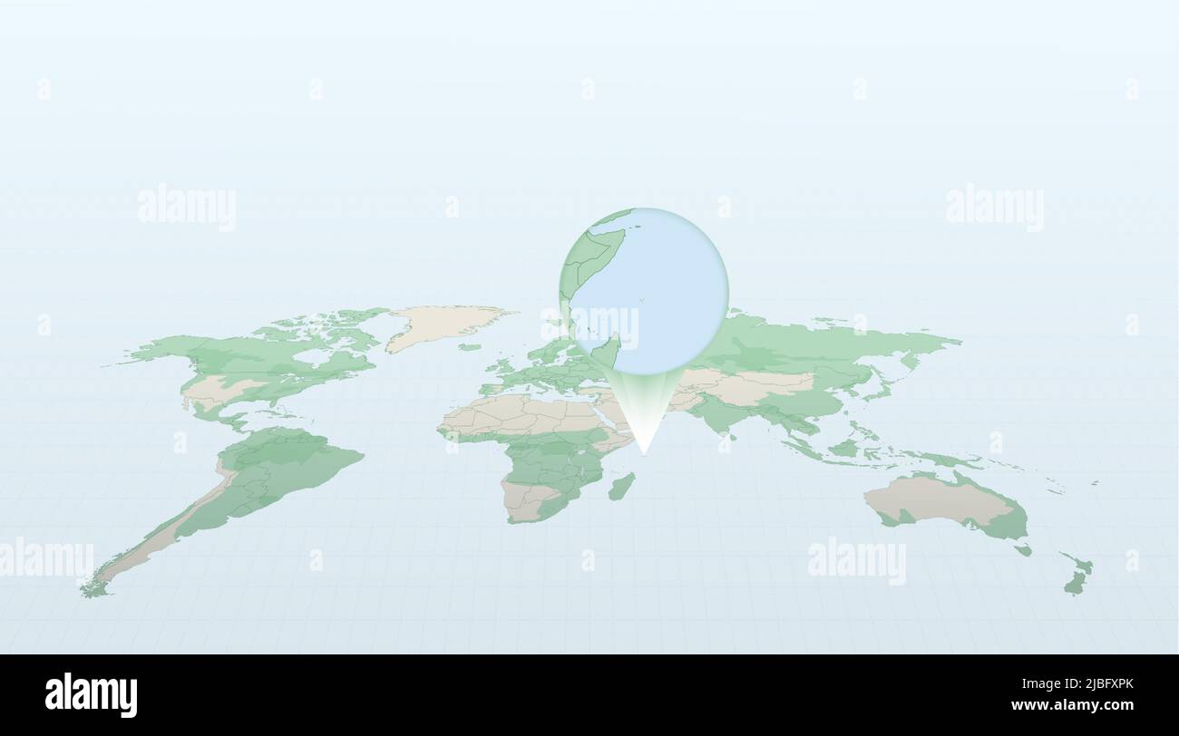 World map in perspective showing the location of the country Seychelles with detailed map with ...