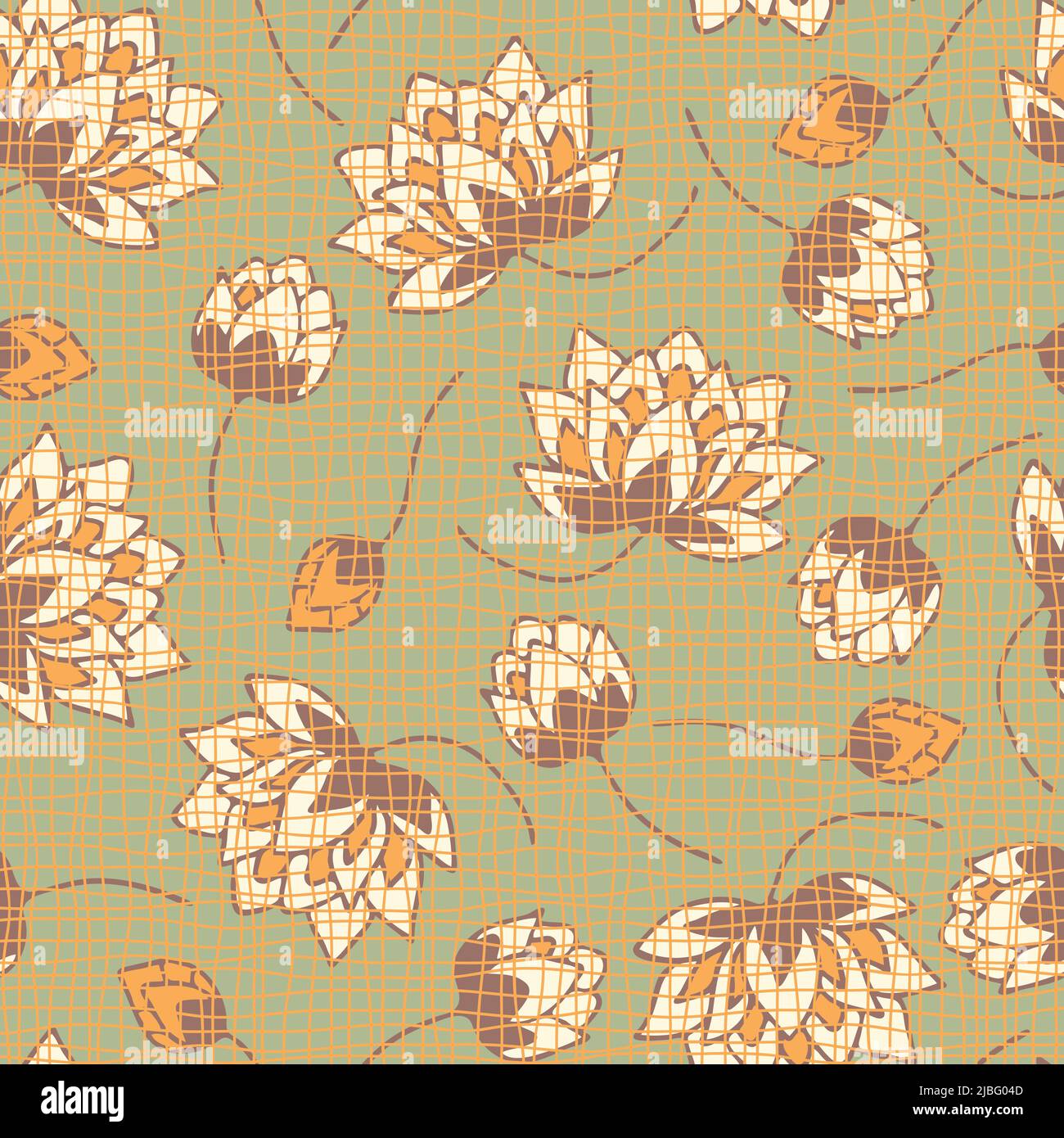 Seamless vector pattern with lily's on green background. Simple floral ...