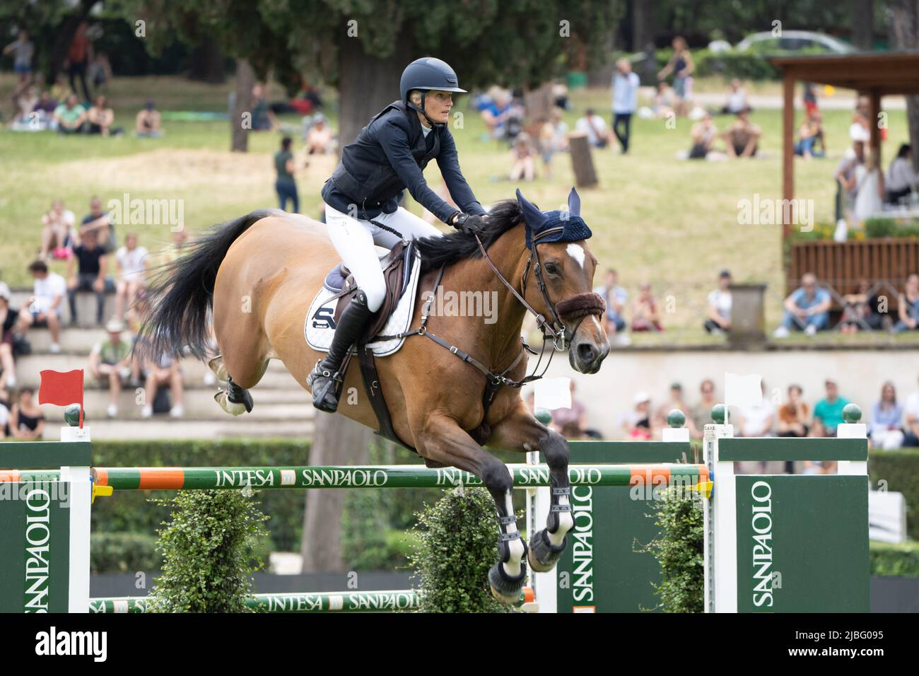 Rome, Italy,May 28, 2022 - A rider jumps over an obstacle riding a ...