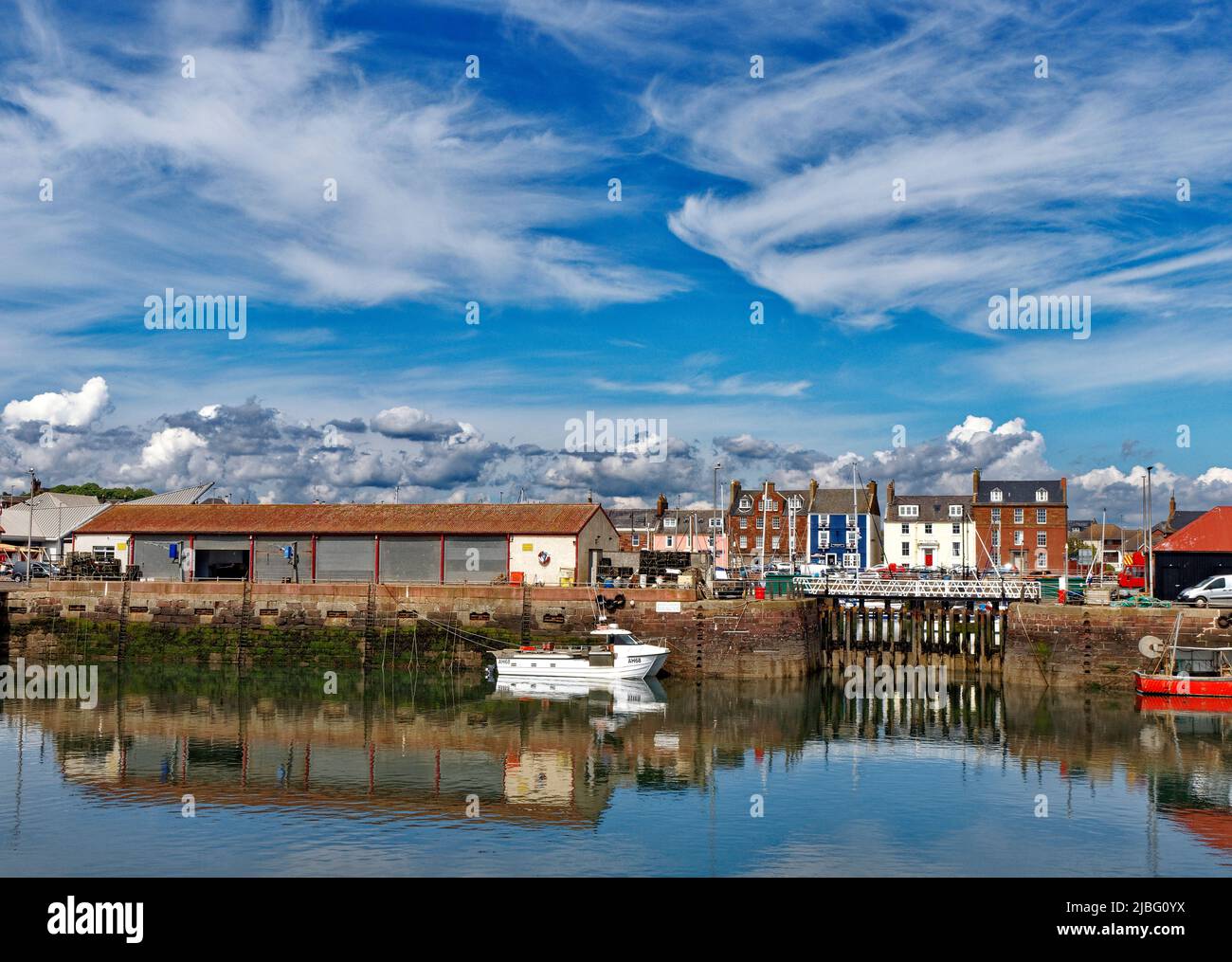 ARBROATH ANGUS SCOTLAND VIEW OVER THE OUTER HARBOUR TO FISH MARKET AND ...
