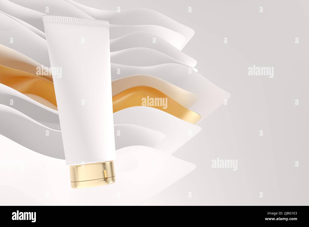 White cream tube with copy space on white abstract background, 3D ...