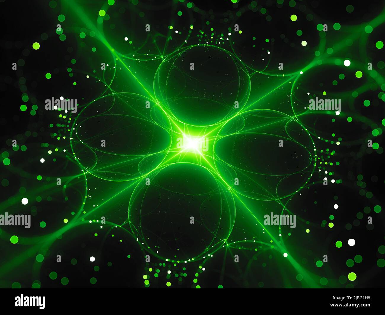 Green glowing futuristic quantum processor, computer generated abstract ...