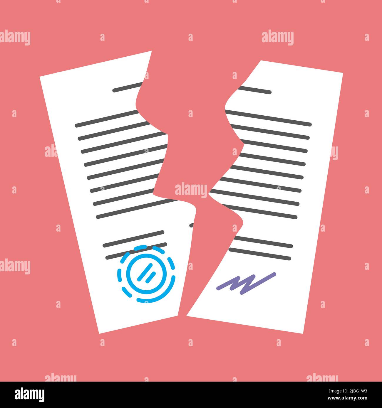 Terminated paper contract for business document with seal and signature ...