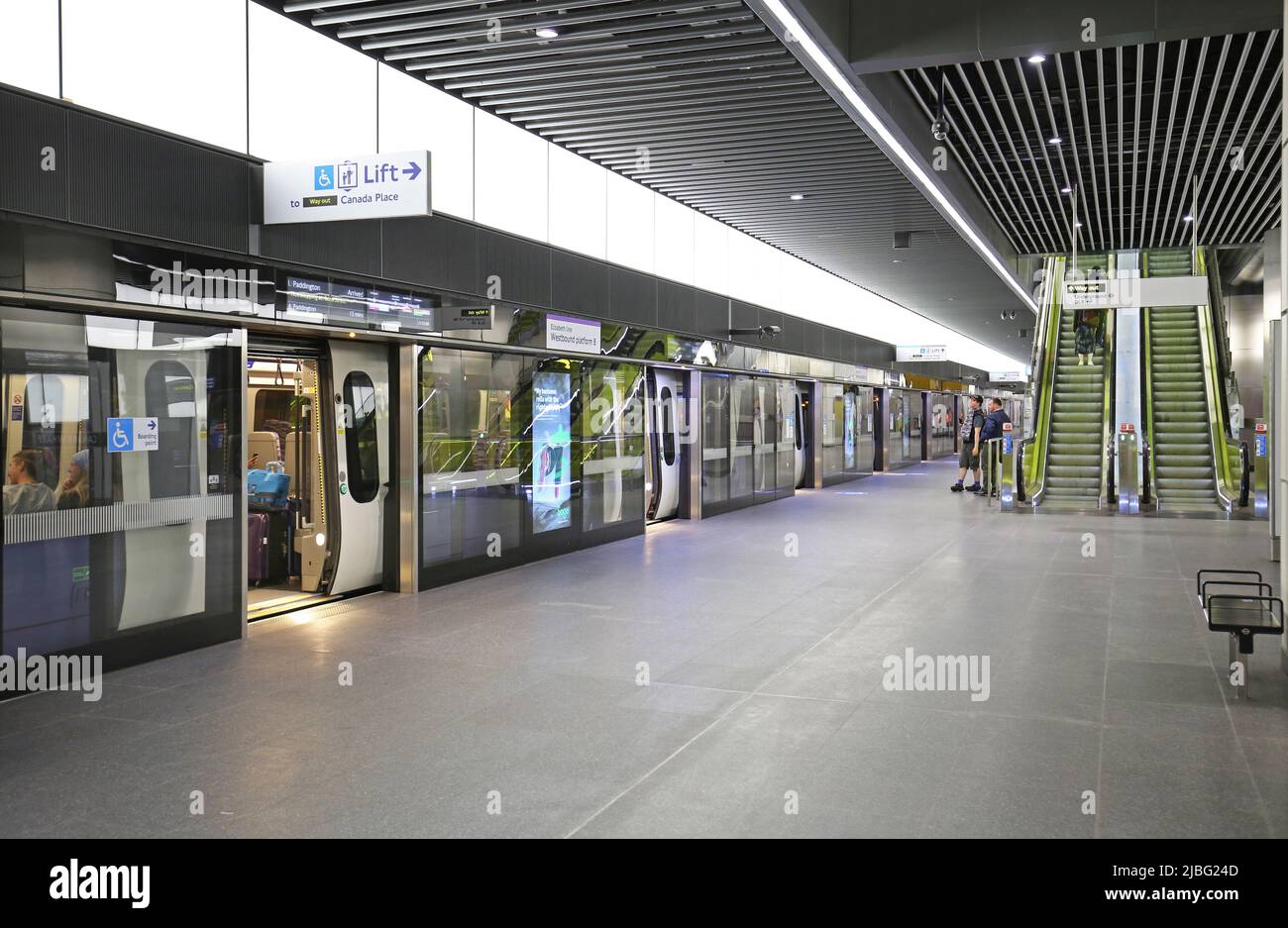 London, UK, new Elizabeth Line (Crossrail) station at Canary Wharf ...