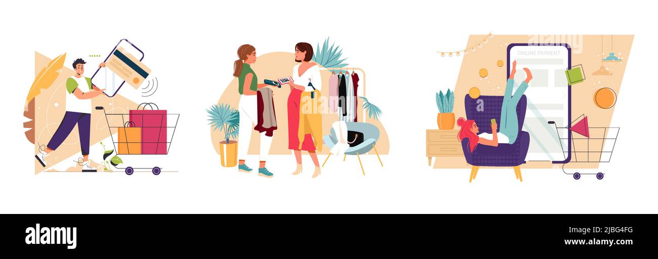 Set of contactless pay through banking app on cell phone vector ...