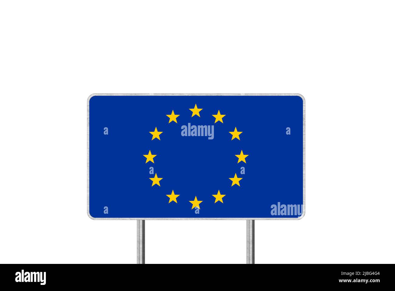 Road sign with European union flag illustration Stock Photo - Alamy