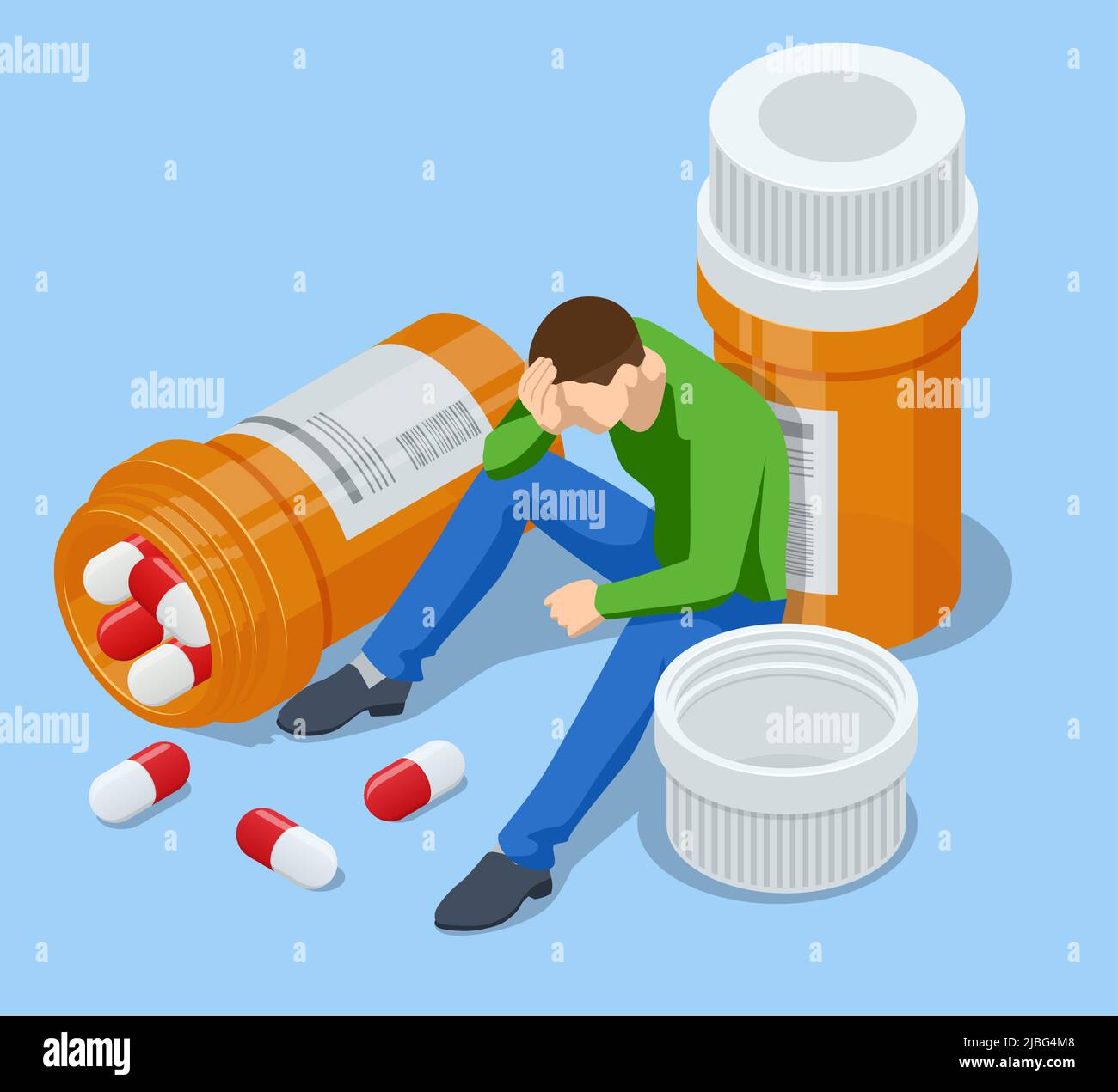 Sad man character in depression, addict people despair. Mental disorder ...