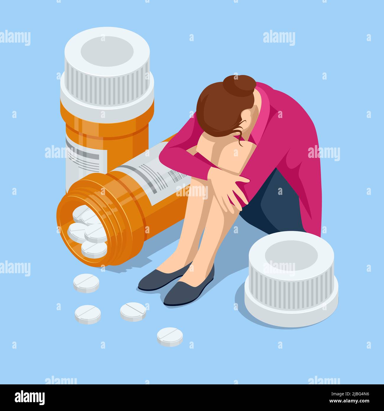 Sad woman character in depression, addict people despair. Mental ...