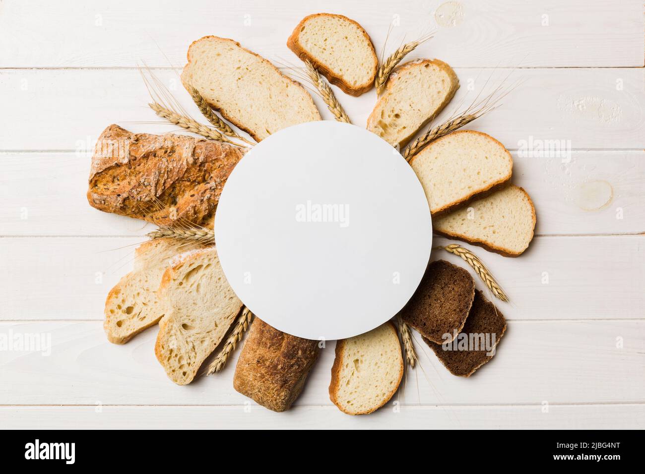 Minimalist paper blank mockup on background of Types of homemade bread ...