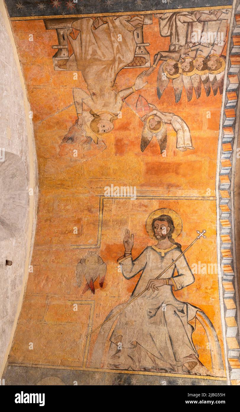 VALENCIA, SPAIN - FEBRUARY 17, 2022: The romanesque fresco of Jesus ...