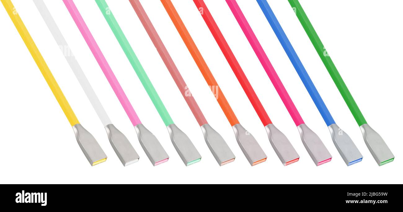 Cable and connector for USB, Type-C, Micro USB, Lightning, on a white ...