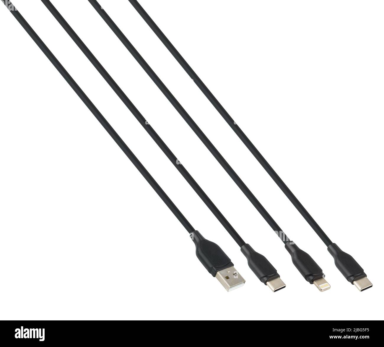 Cable and connector for USB, Type-C, Lightning, isolated on white ...