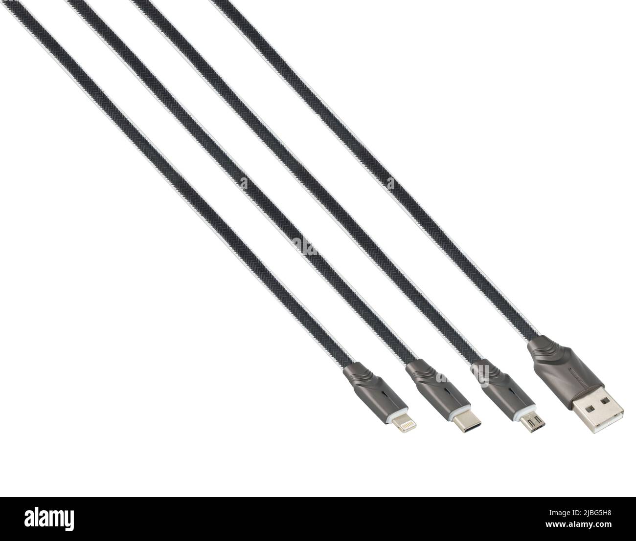 Cable and connector for USB, Type-C, Micro USB, Lightning, on a white ...