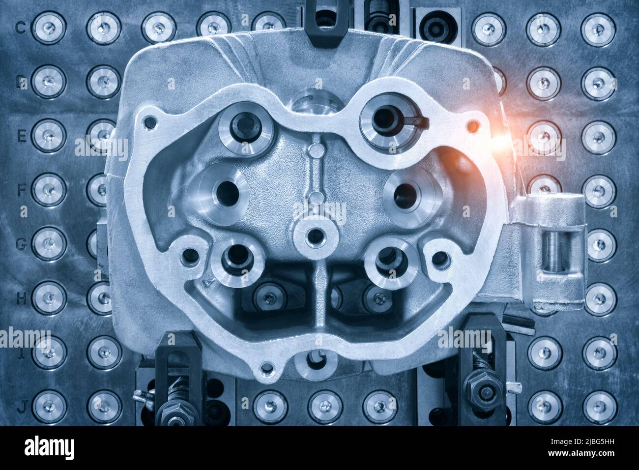 Open block of cylinder petrol engine. Close-up, industrial metalworking ...